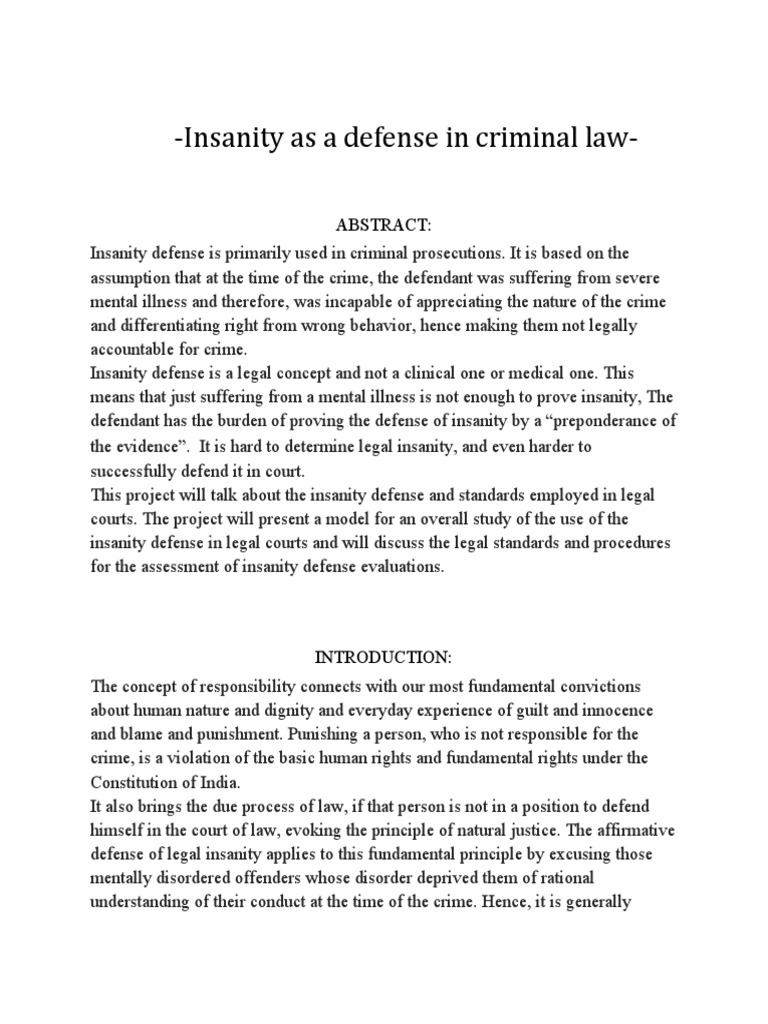 Legal Studies Project | PDF | Insanity Defense | Mens Rea