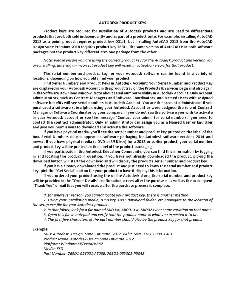 Autodesk Product Keys | PDF | Autodesk | Installation (Computer Programs)