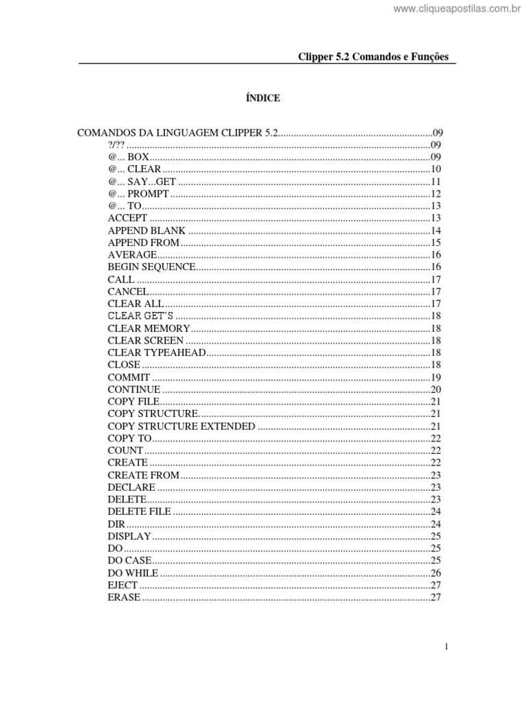 (Cliqueapostilas - Com.br) Clipper 5 2 Comandos e Funcoes | PDF ...
