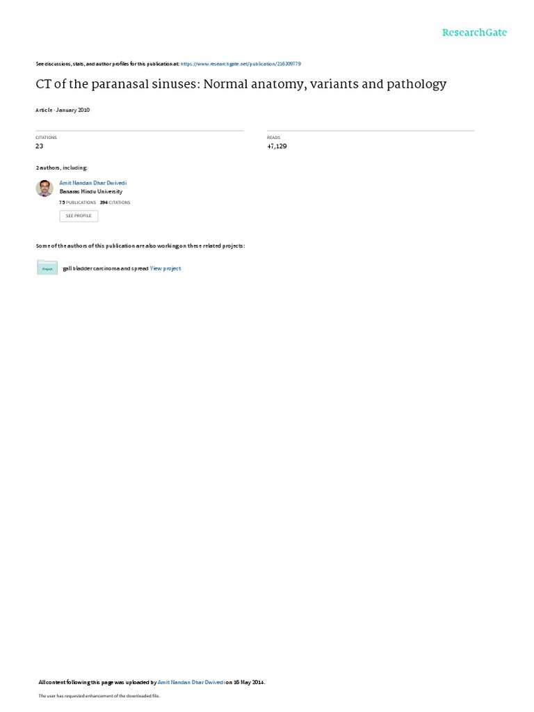 CT of The Paranasal Sinuses Normal Anatomyvariants and Pathology | PDF ...
