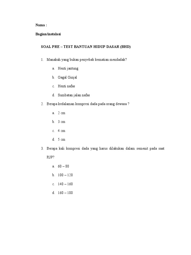 Soal Pre - Test Inhouse Training BHD | PDF
