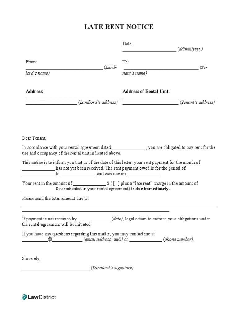 Late Notice For Rent Template | PDF