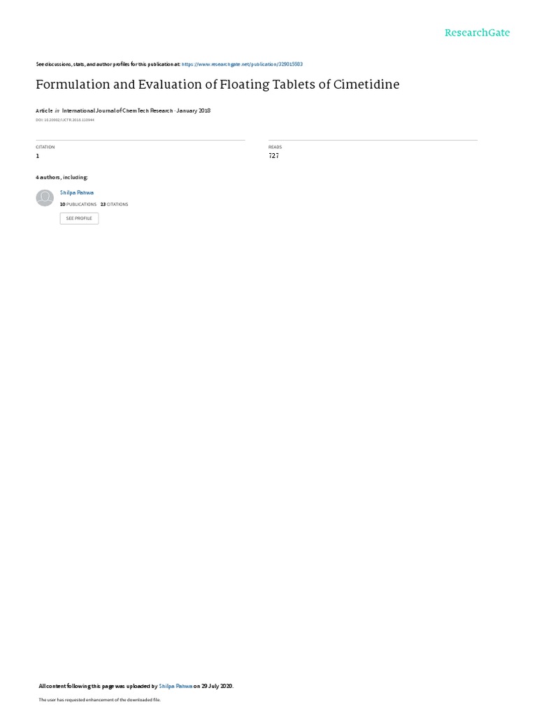 Formulation and Evaluation of Floating Tablets of | PDF | Tablet ...