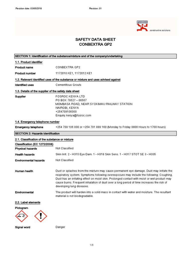 Conbextra GP2 Safety Data Sheet | PDF | Dangerous Goods | Toxicity