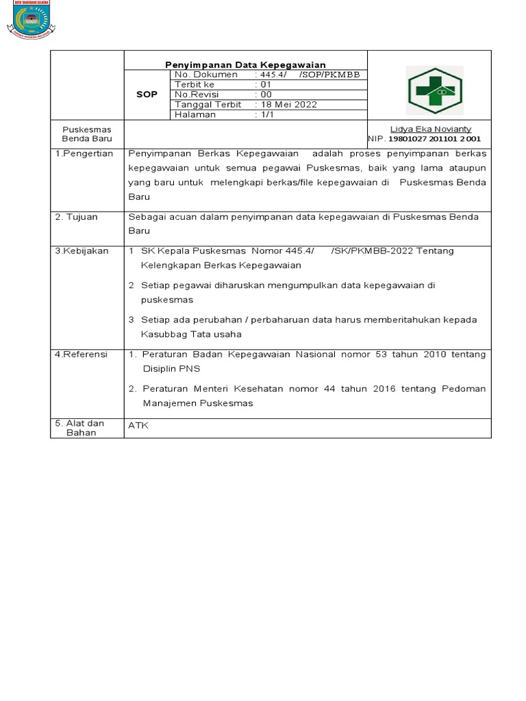 Sop Penyimpanan Data Kepegawaian | PDF