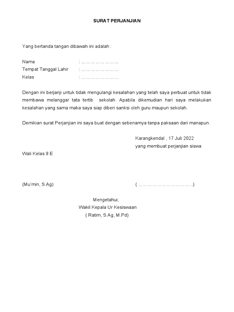 Surat Perjanjian Siswa | PDF