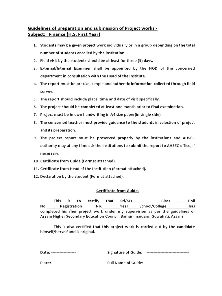 Guidelines for Preparing and Submitting Finance Projects for First Year ...