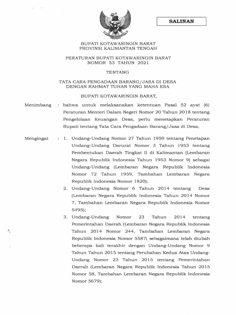 Perbup 53 2021 PBJ Desa | PDF