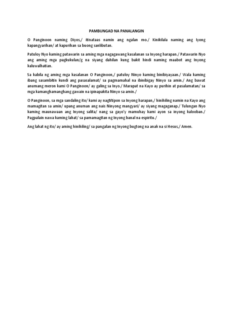 Pambungad Na Panalangin | PDF