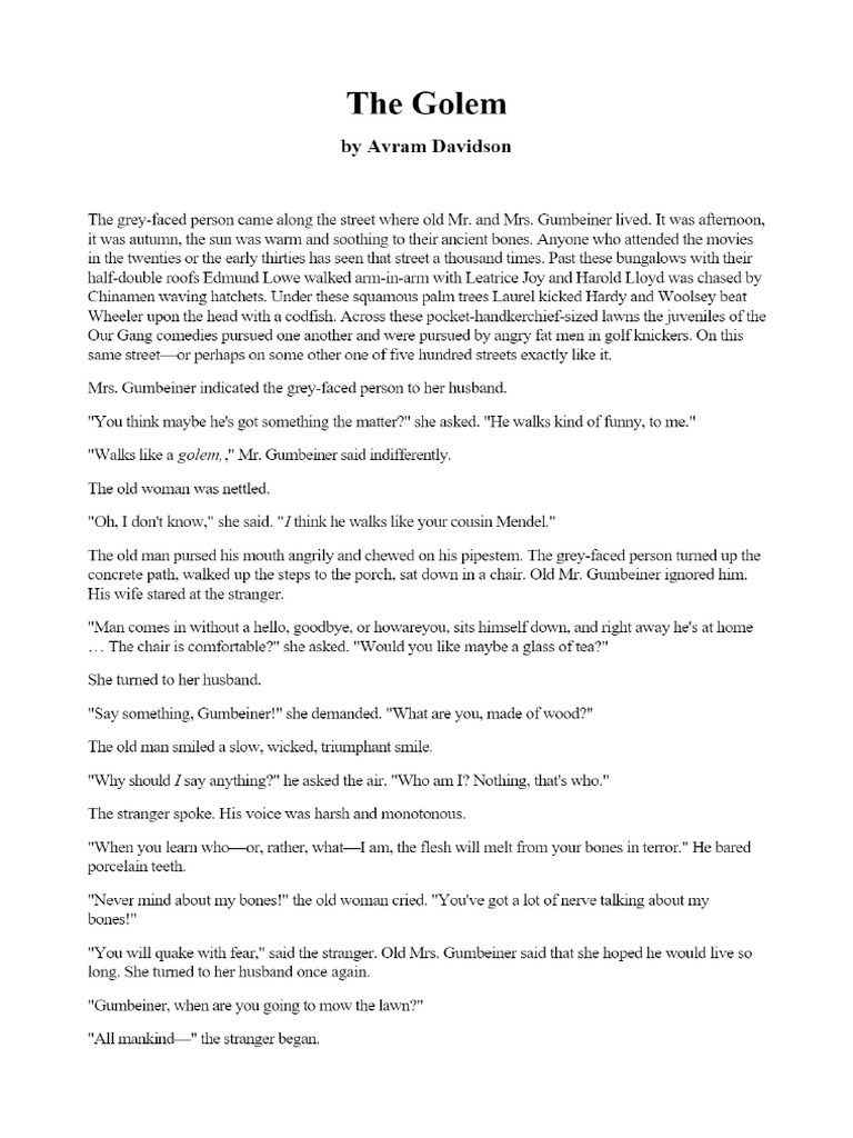 The Golem by Avram Davidson | PDF