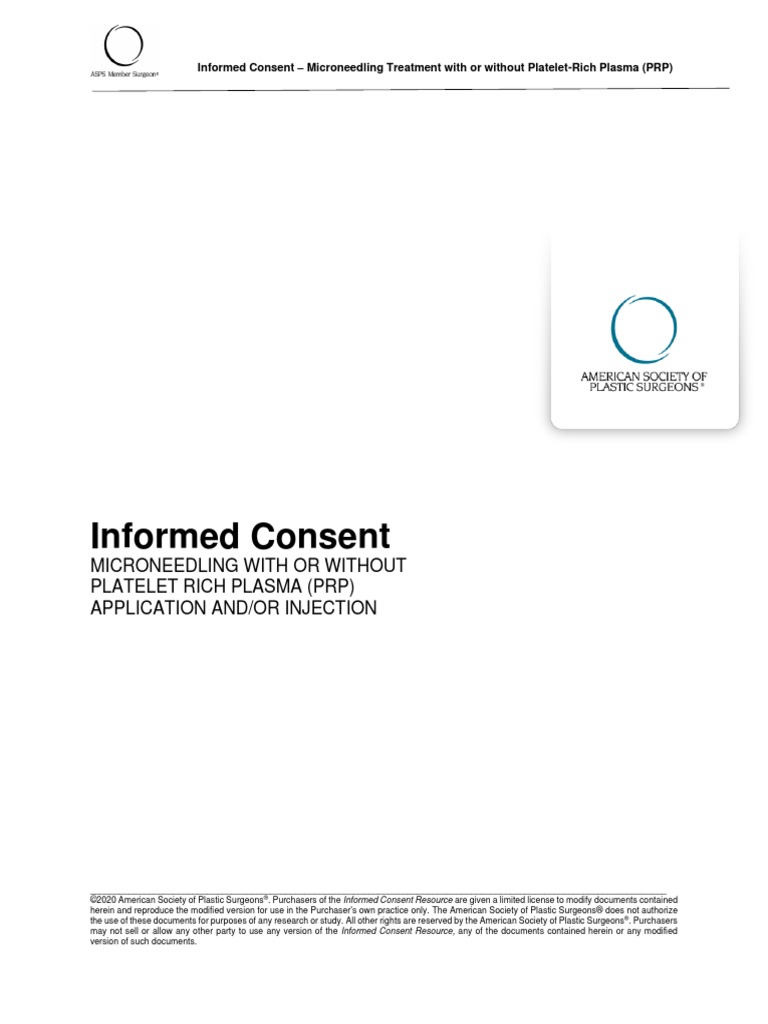 Informed Consent - Microneedling Treatment With or Without Platelet-Rich Plasma (PRP) | PDF ...