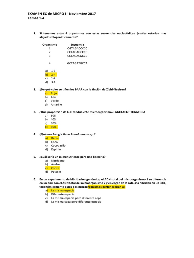 Exámenes Micro | PDF | Las bacterias | Biología Celular)