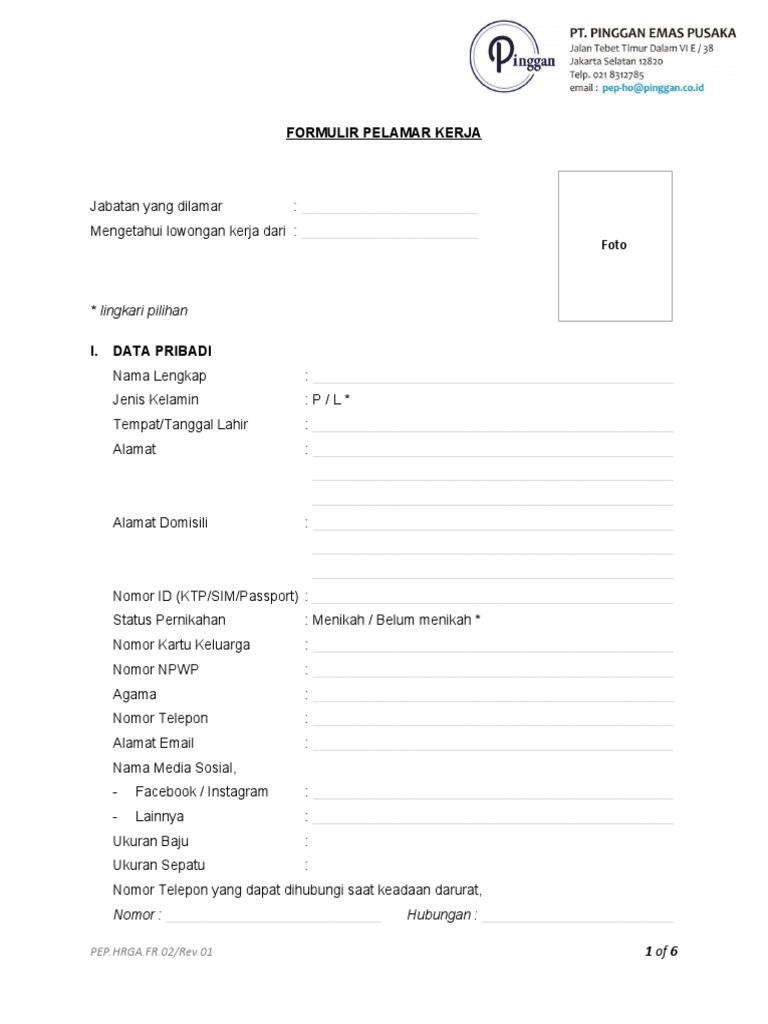 Formulir Pelamar Kerja | PDF
