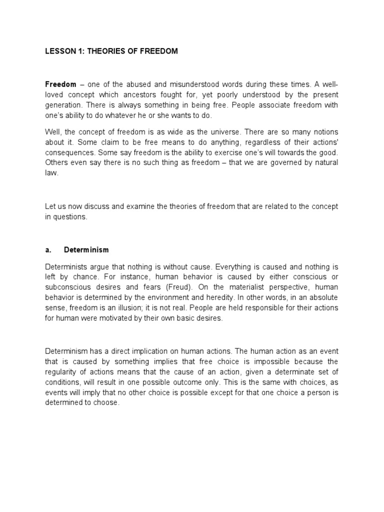 Lesson 1 Theories of Freedom | PDF | Free Will | Causality