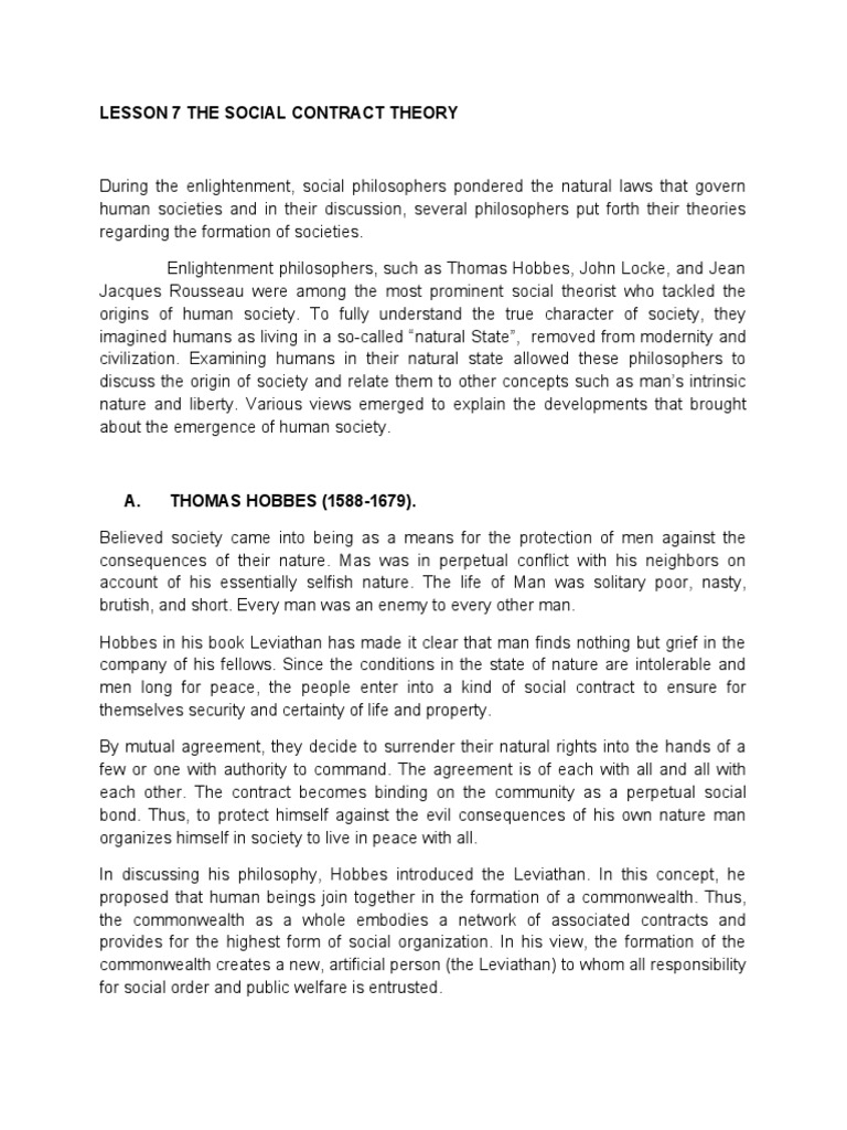Lesson 7 The Social Contract Theory | PDF | Social Contract | Social ...