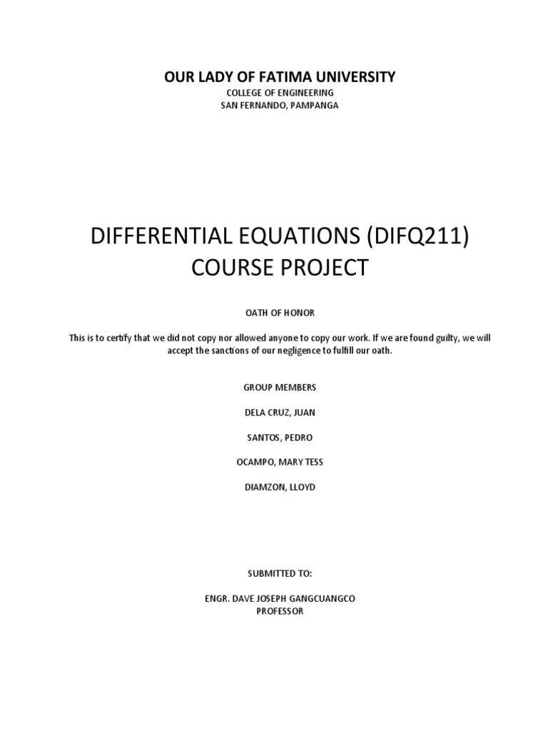 Differential Equation Project | Download Free PDF | Equations | Subtraction