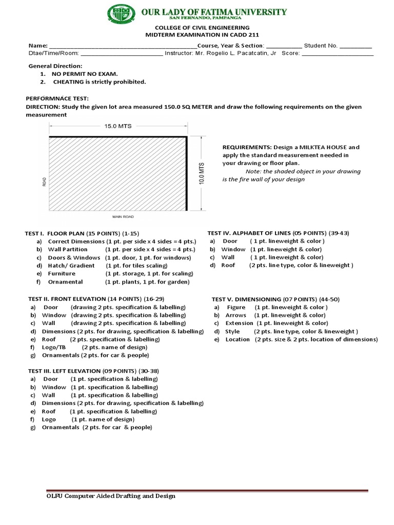 OLFU CADD 211 20222023 1st Sem Midterm - Exam | PDF | Test (Assessment ...