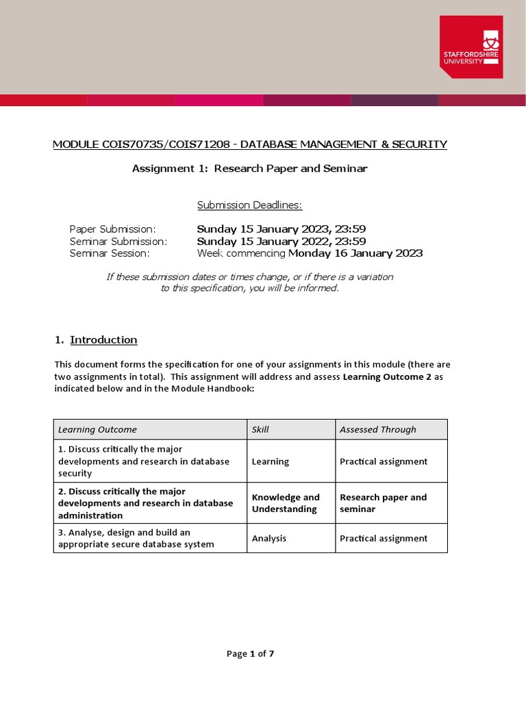 COIS70735 COIS71208 DMS Assignment 1 2022 | PDF | Databases | Learning