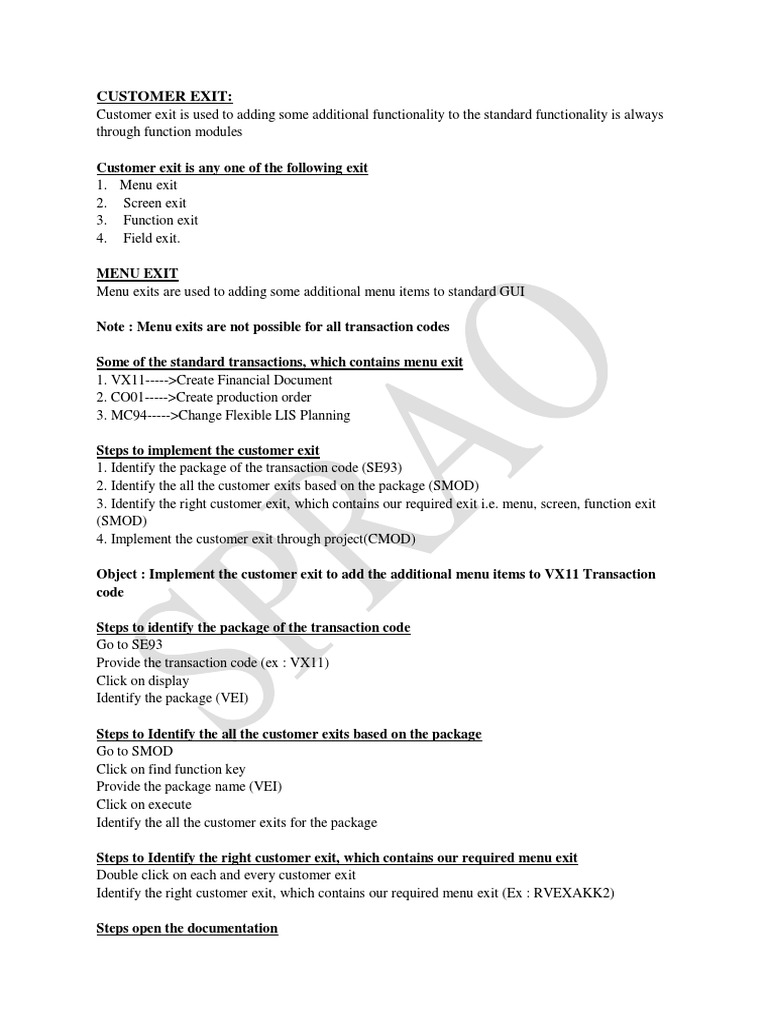 Customer Exits in SAP ABAP | PDF | Menu (Computing) | Database Transaction