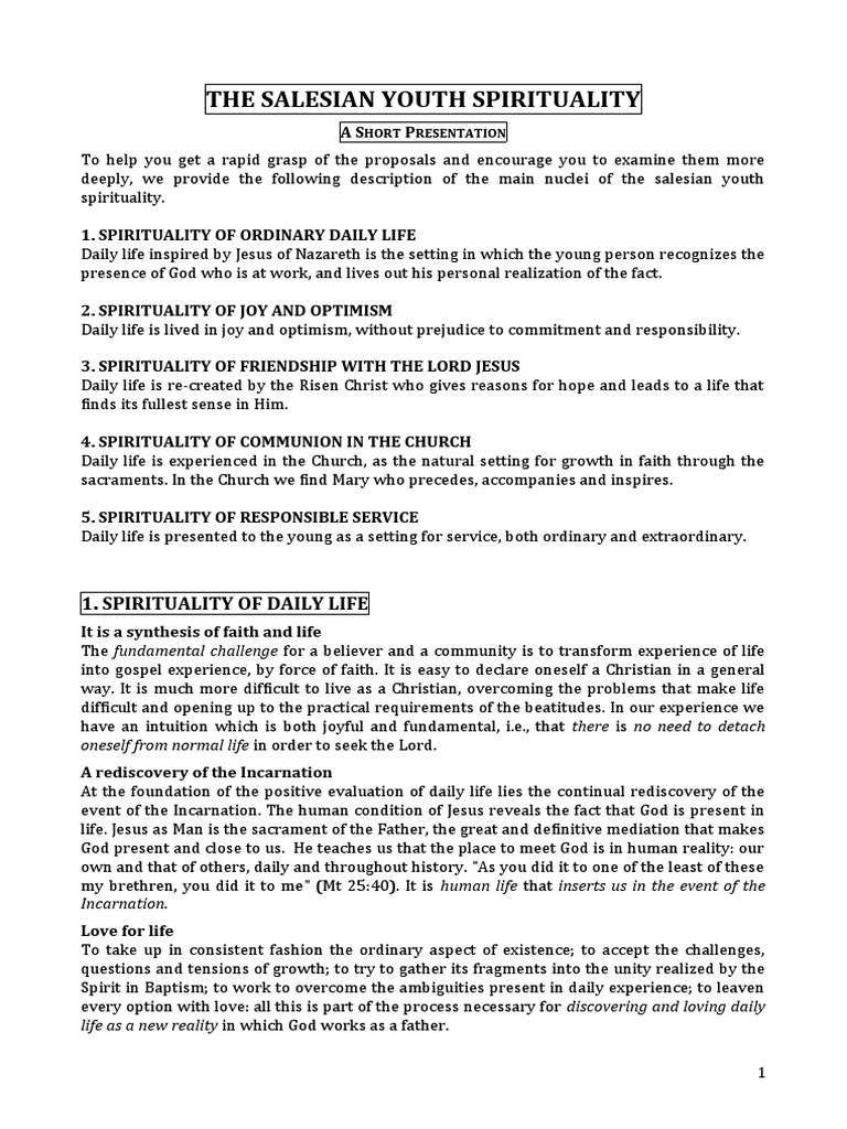 Key Aspects of Salesian Youth Spirituality | PDF | Eucharist | Jesus