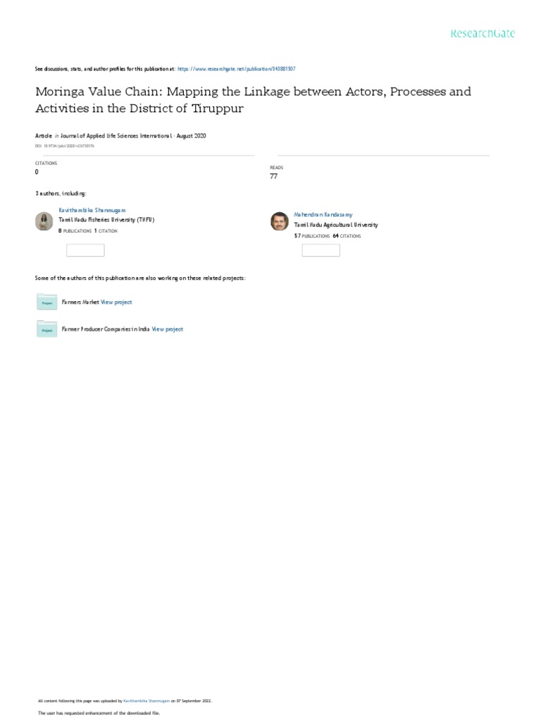 Moringa Value Chain: Mapping The Linkage Between Actors, Processes and ...