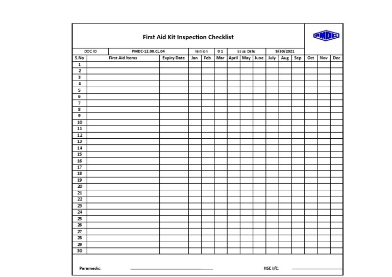 First Aid Kit Inspection Checklist | PDF