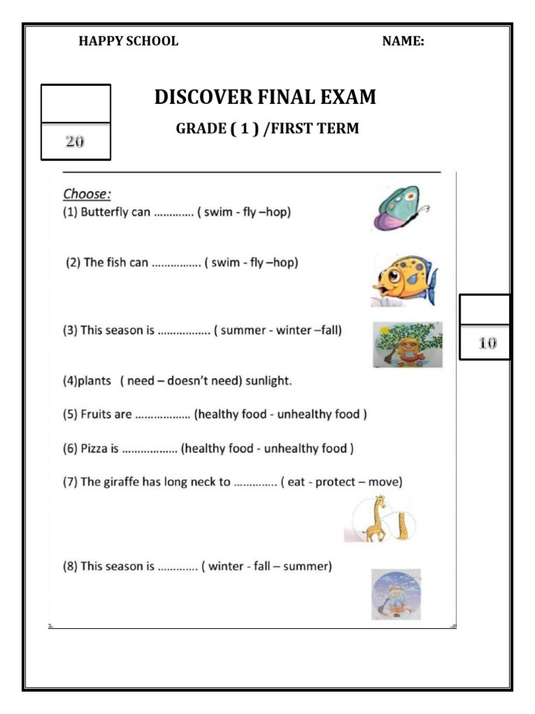 Final Exam Grade 1 Pdf