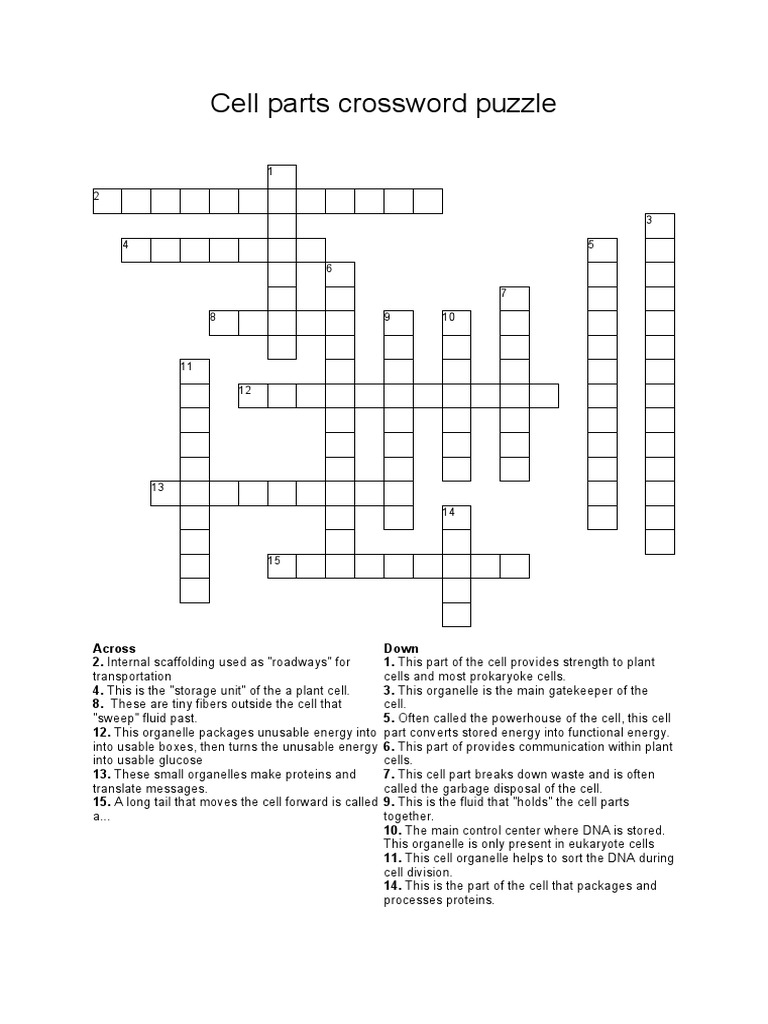 Cell Parts Crossword Puzzle 25778 6163a9ee | PDF