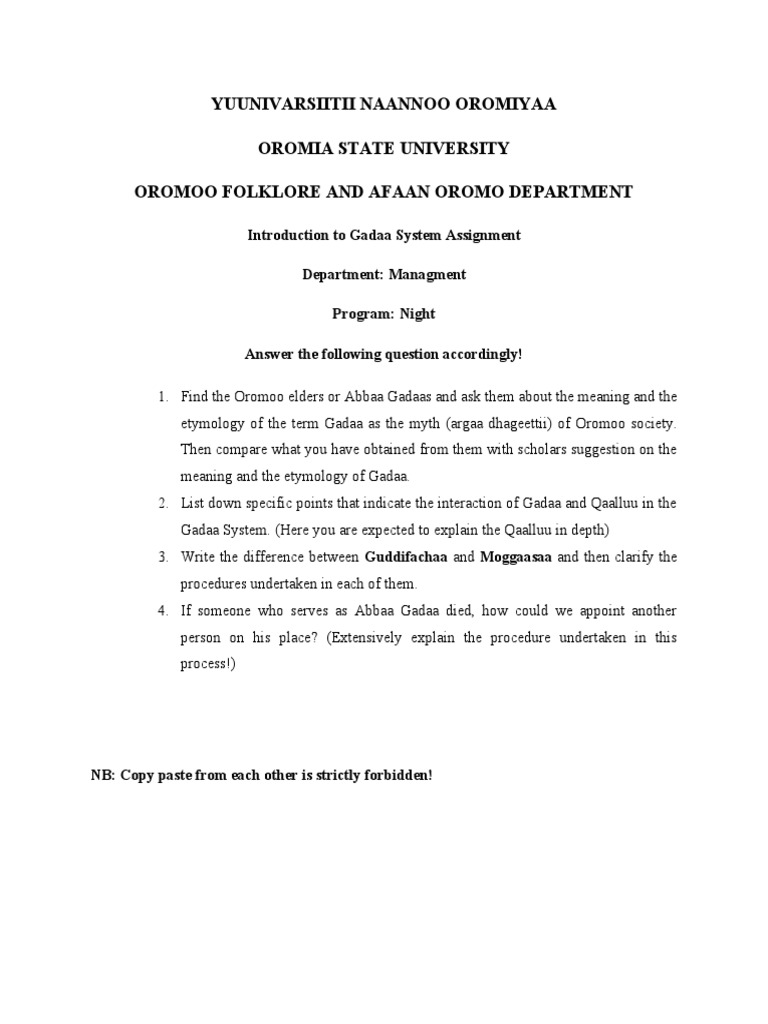 Gadaa System Assignment Guide | PDF