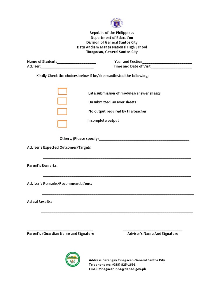 Home Visitation Slip 2020 2021 | PDF