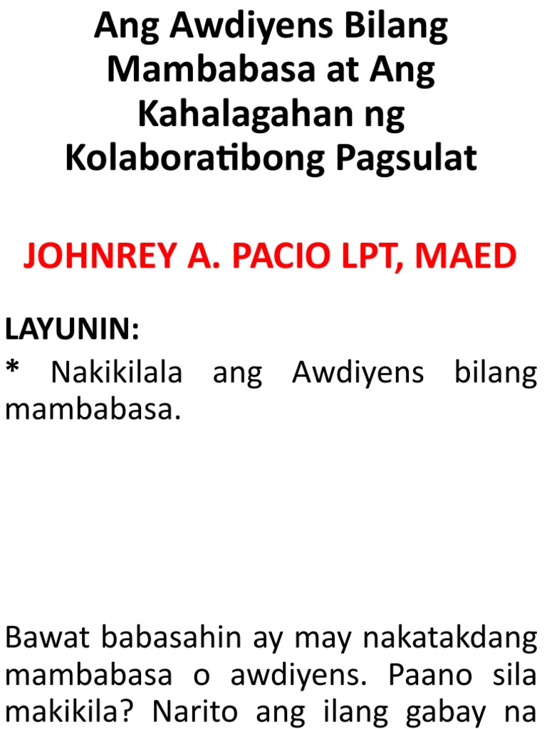 Kab 2 - Ang Awdiyens Bilang Mambabasa at Ang Kahalagahan NG ...