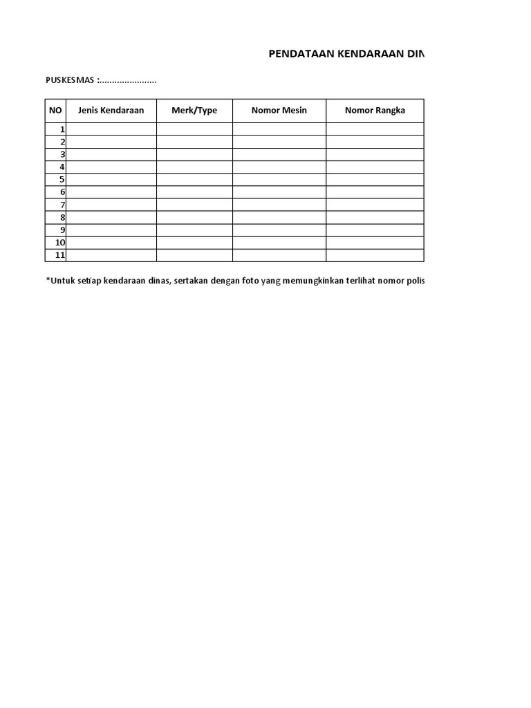 Pendataan Kendaraan Dinas | PDF