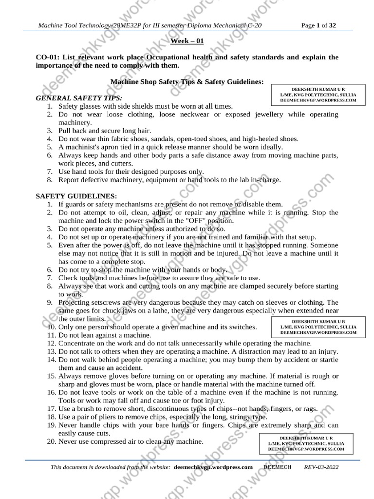 Machine Tool Technoilogy-2022-20ME32P - Rev - 03 Flat | PDF