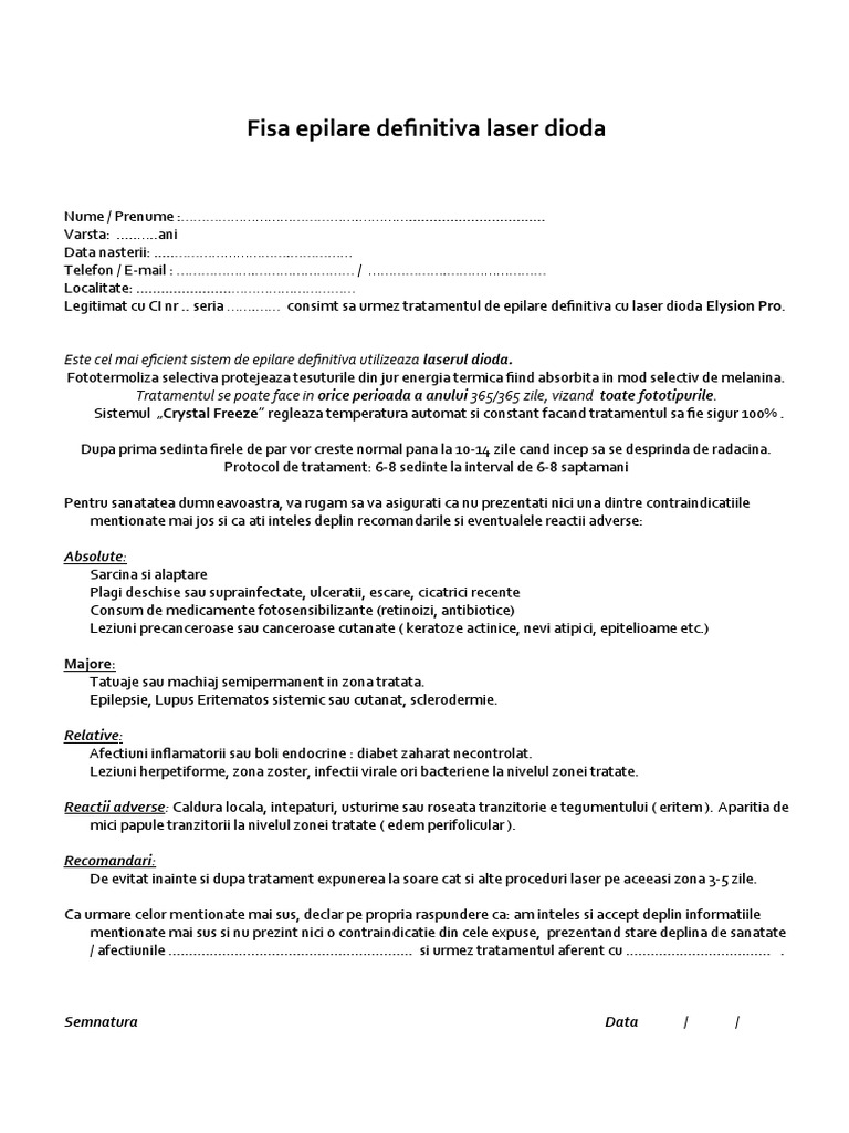 Fisa Epilare Definitiva Laser Dioda | PDF