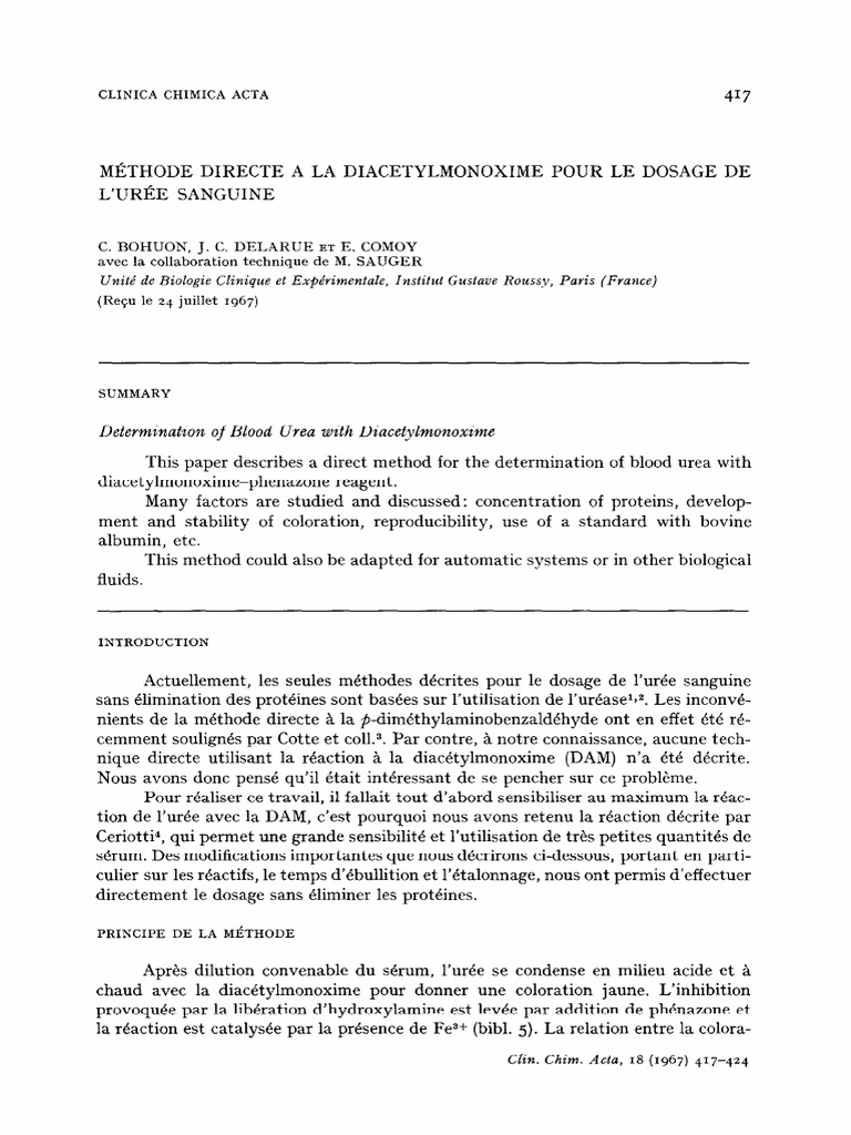 Dosage Sanguin de l'Urée par DAM | PDF | Chimie | Sciences physiques