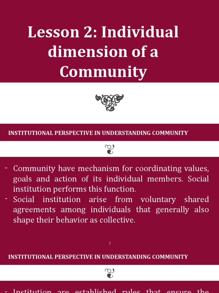 Lesson 2 Individual Dimension of A Community | PDF | Institution ...