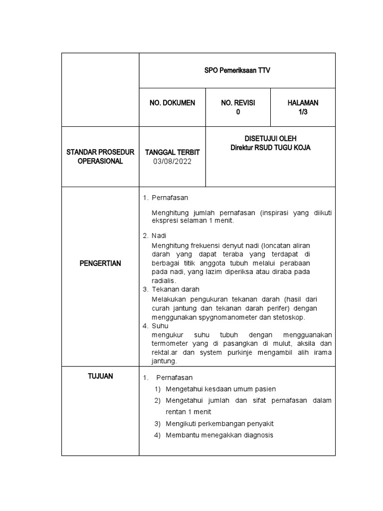 SPO Pemeriksaan TTV | PDF