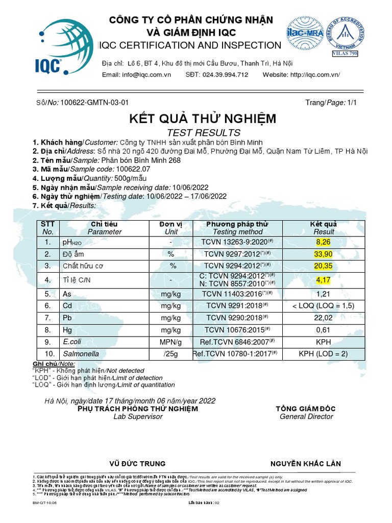 2742.Hl - VT NN Bình Minh.100622-GMTN-03 KQTN | PDF