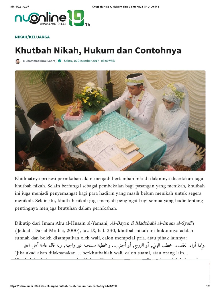 Khutbah Nikah, Hukum Dan Contohnya - NU Online | PDF | Kesehatan Holistik | Agama & Spiritualitas