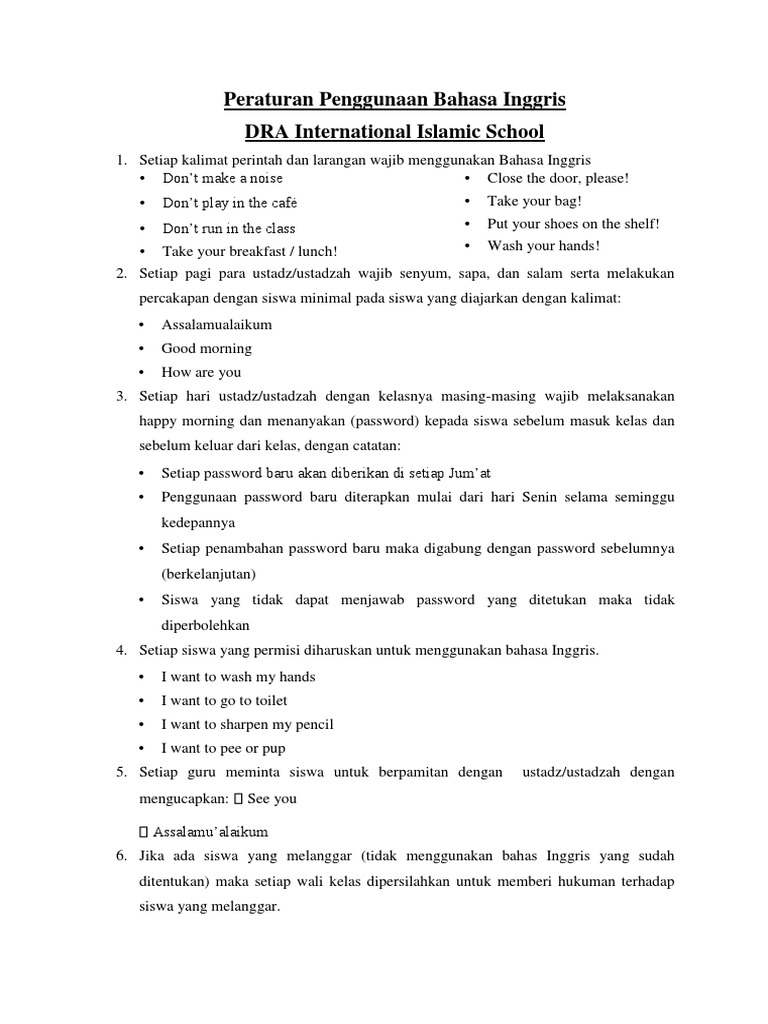 Peraturan Penggunaan Bahasa Inggris 2 | PDF