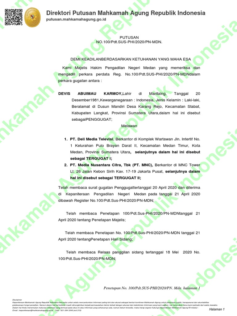 Putusan 100 PDT - Sus-Phi 2020 PN MDN 20221201153419 | PDF