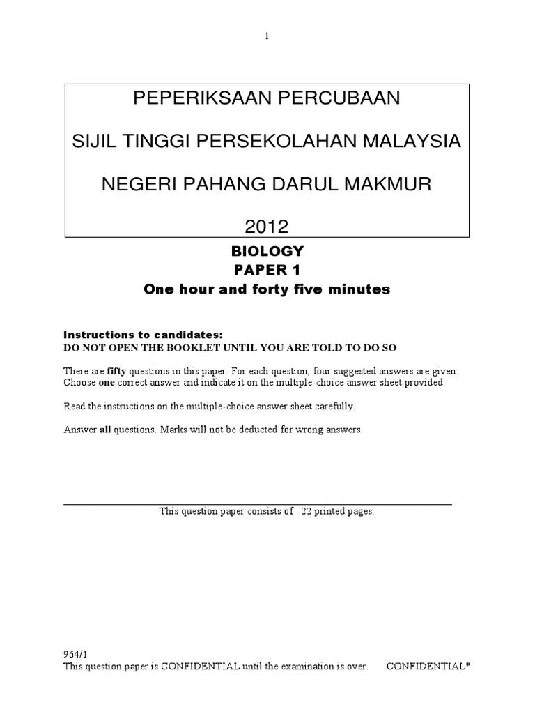 Soalan Pahang-Stpm-2012-Biology-F - 1 | PDF | Natural Selection ...