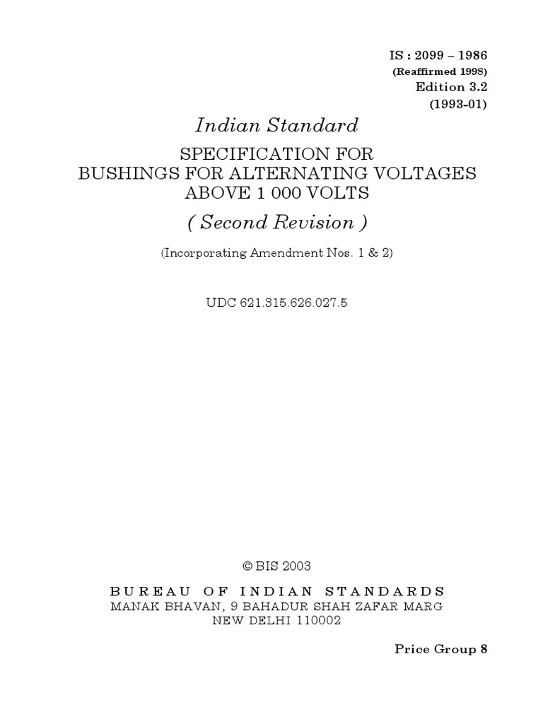Indian Standard: Specification For Bushings For Alternating Voltages Above 1 000 Volts | PDF ...