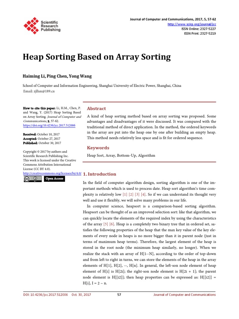 Heap Sorting Based On Array Sorting Pdf Applied Mathematics Computing 