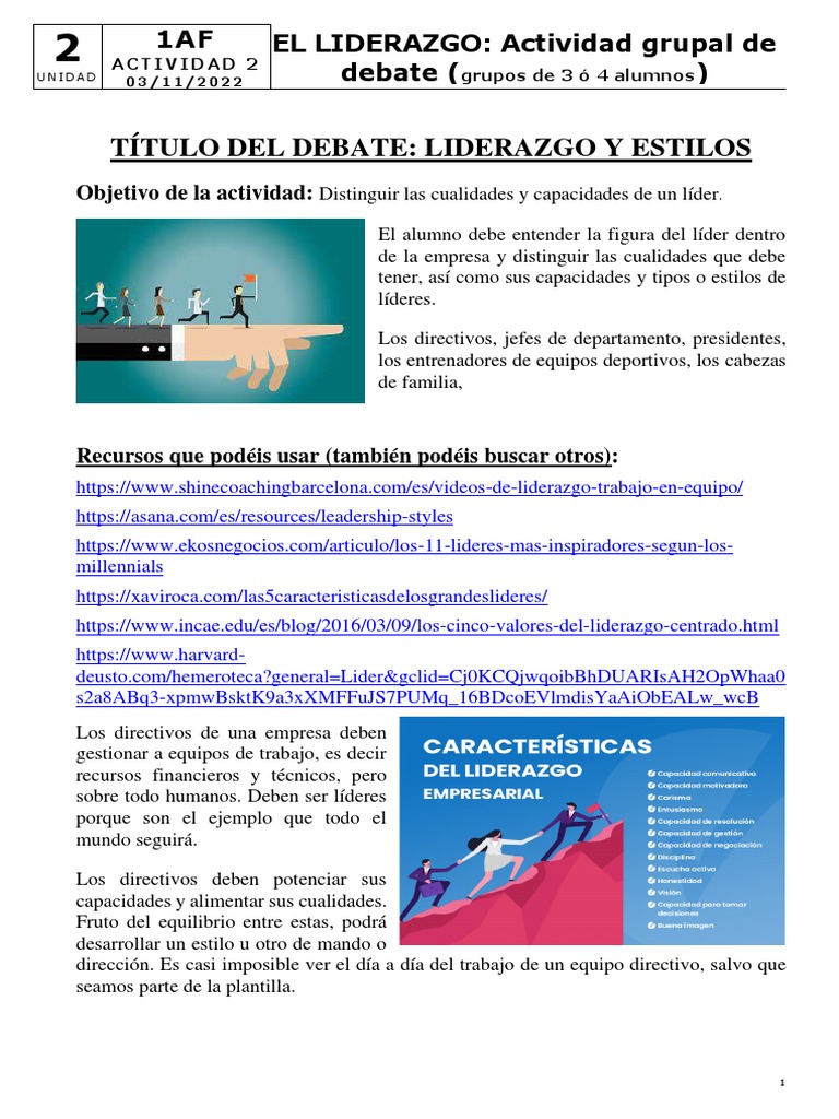 Actividad 2 Tema 2 Liderazgo y 03-11-2022 | PDF | Liderazgo