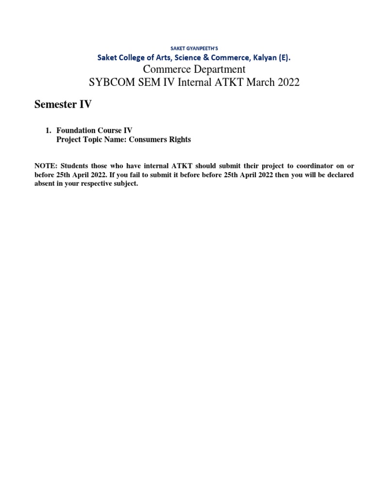 Sybcom Sem IV Atkt FC Project Topics March 2022 Exam | PDF