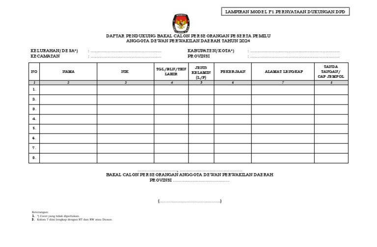 1667209514template - Model F1-Pernyataan - Dukungan.dpd (Upload Web) | PDF