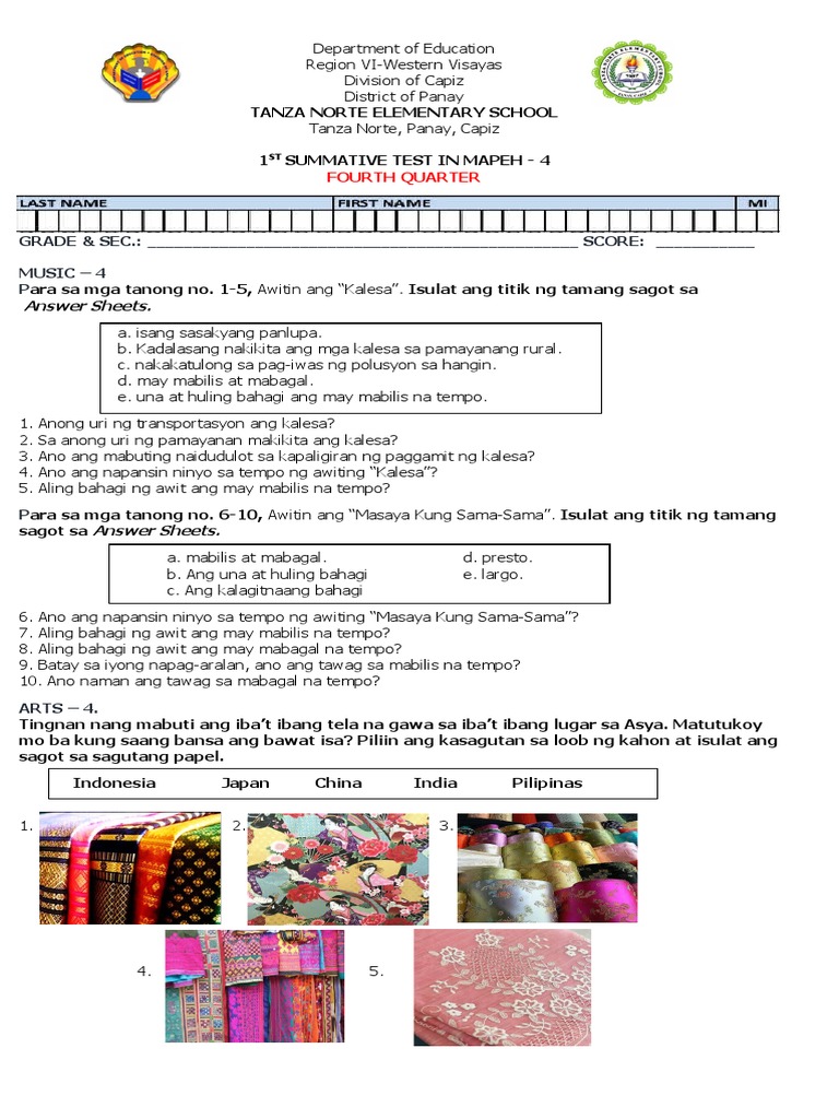 Summative Test in Mapeh 4 (Q4) | PDF