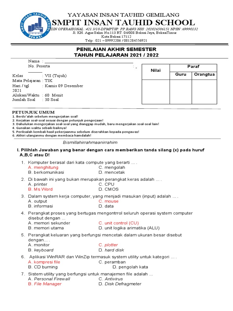 Pas 1 Tik Grade7 | PDF