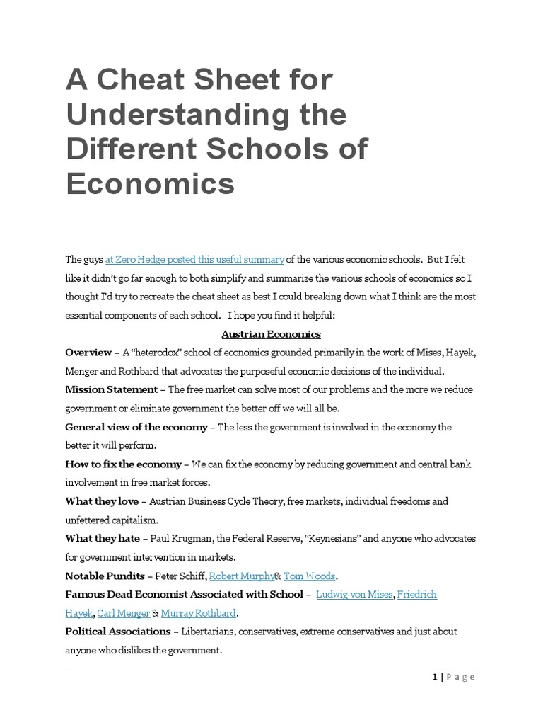 A Cheat Sheet For Understanding The Different Schools of Economics ...